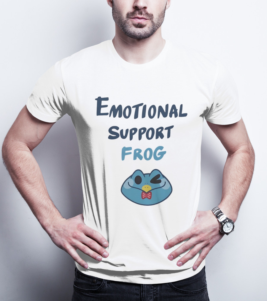 Emotional Support Frog Winking Bow Tie Blue Face T-Shirt