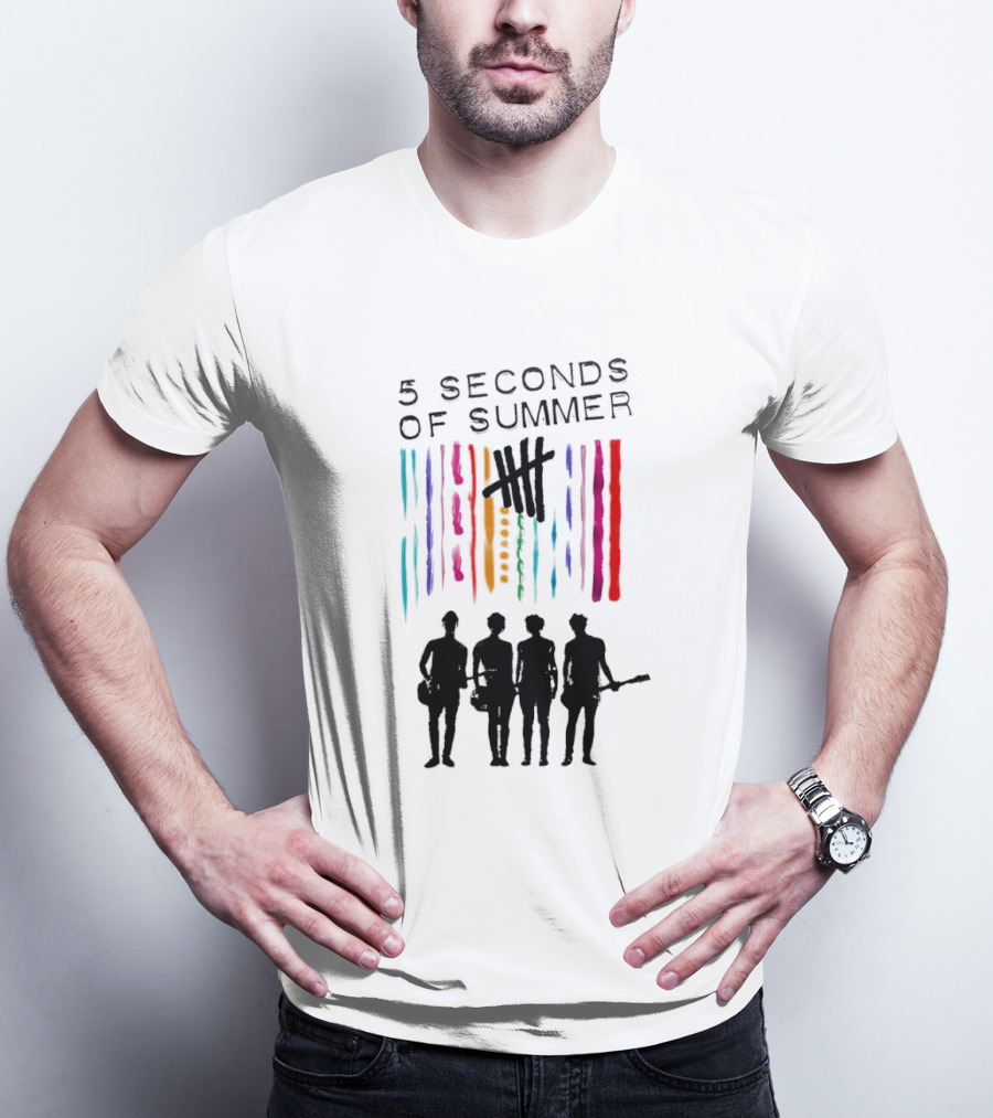 5 Seconds Of Summer Band Silhouette Color Stripes T-Shirt