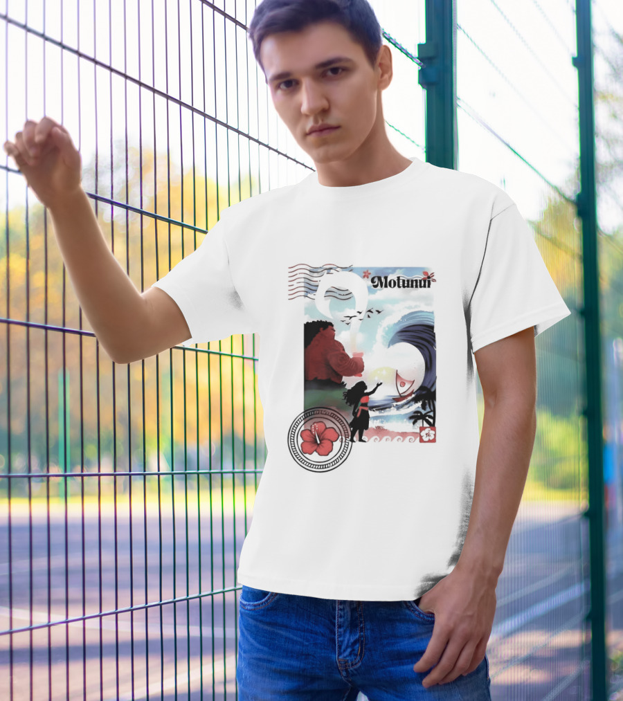 Motunui Postage Stamp Ocean Wave Hibiscus Blossom T-Shirt