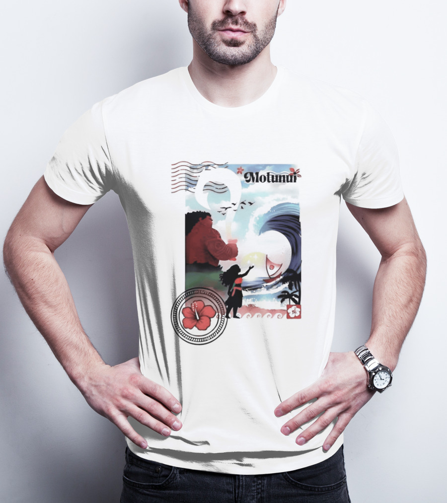 Motunui Postage Stamp Ocean Wave Hibiscus Blossom T-Shirt