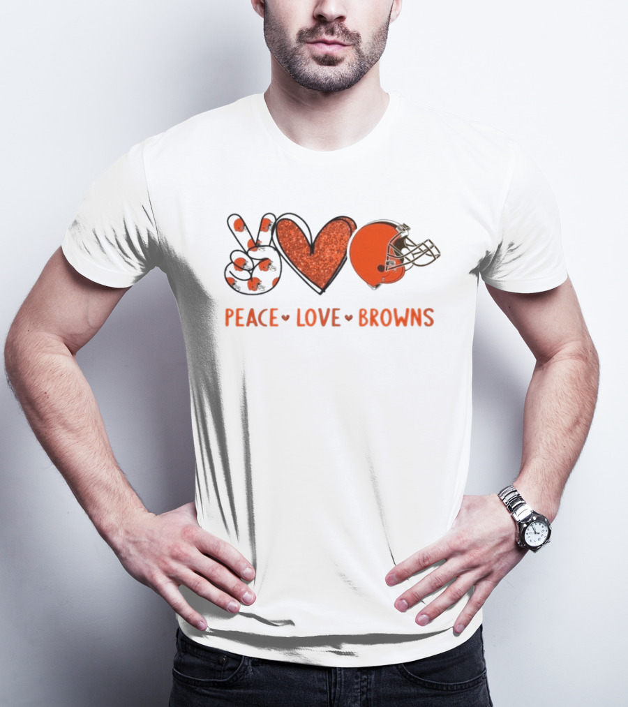 Peace Love Cleveland Browns Football Helmet Fan T-Shirt