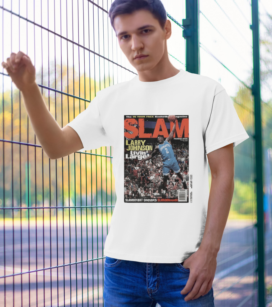 Basketball Magazine Slam Larry Johnson Premier Issue Livin Large Charlotte T-Shirt