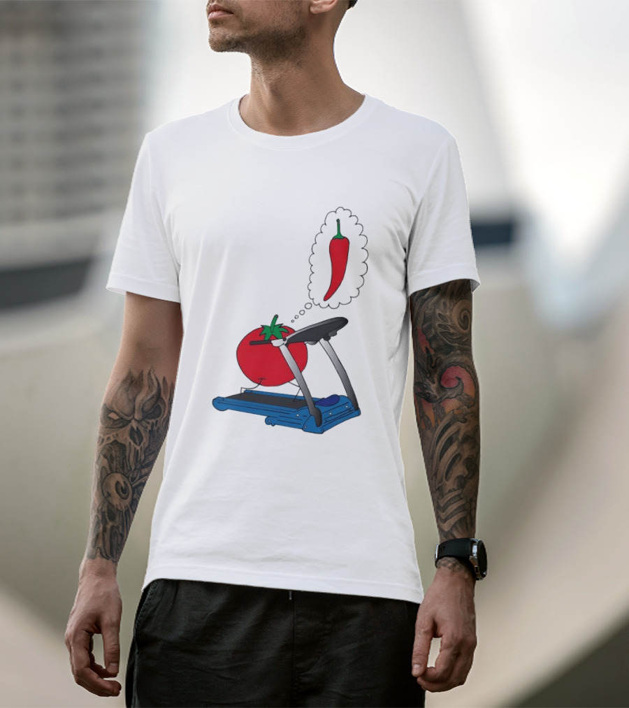 Tomato Dreaming Of Chili On Treadmill Funny Food Meme T-Shirt
