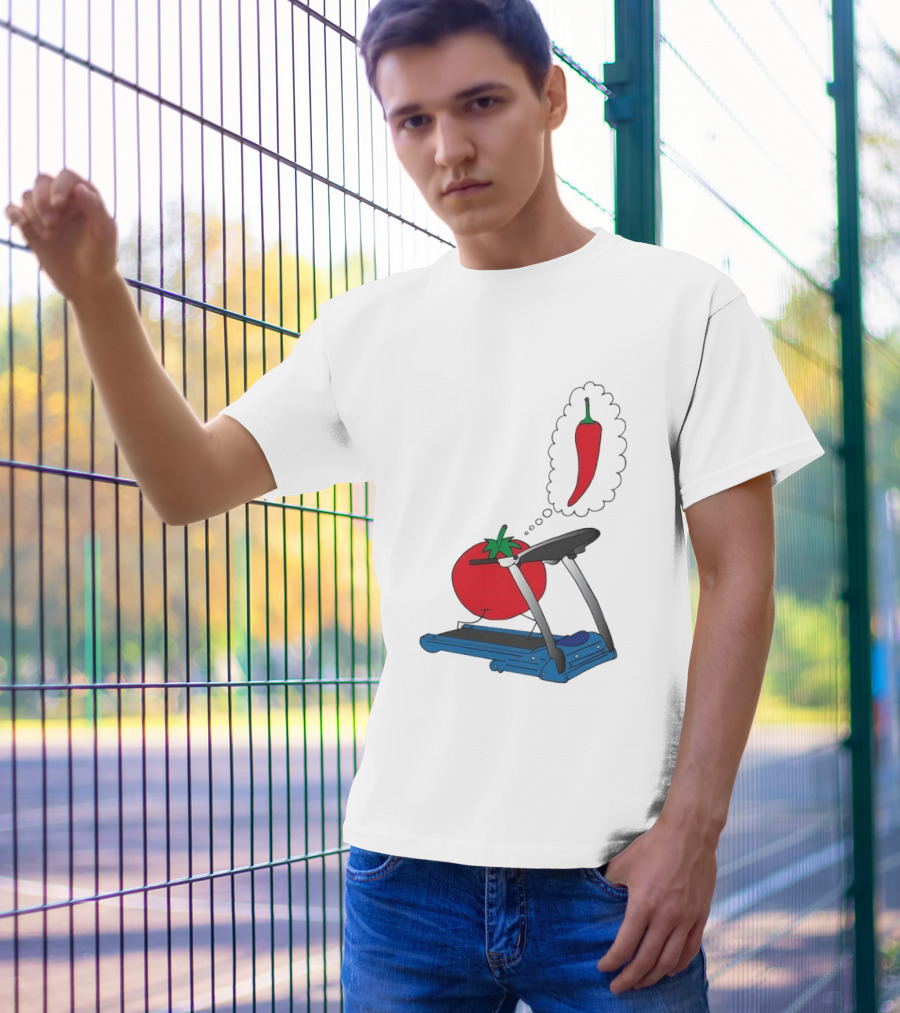 Tomato Dreaming Of Chili On Treadmill Funny Food Meme T-Shirt