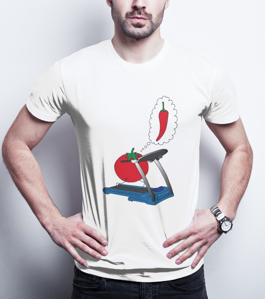 Tomato Dreaming Of Chili On Treadmill Funny Food Meme T-Shirt