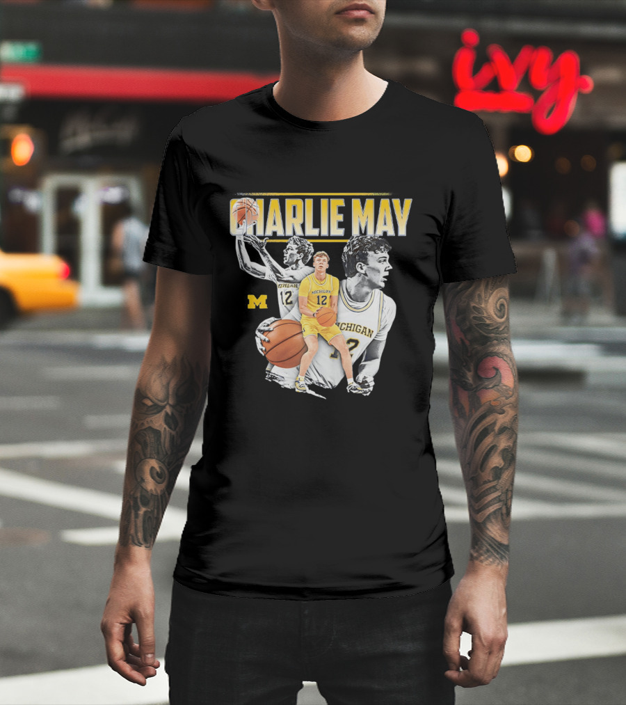 Charlie May Michigan Basketball NCAA Number 12 Collage T-Shirt