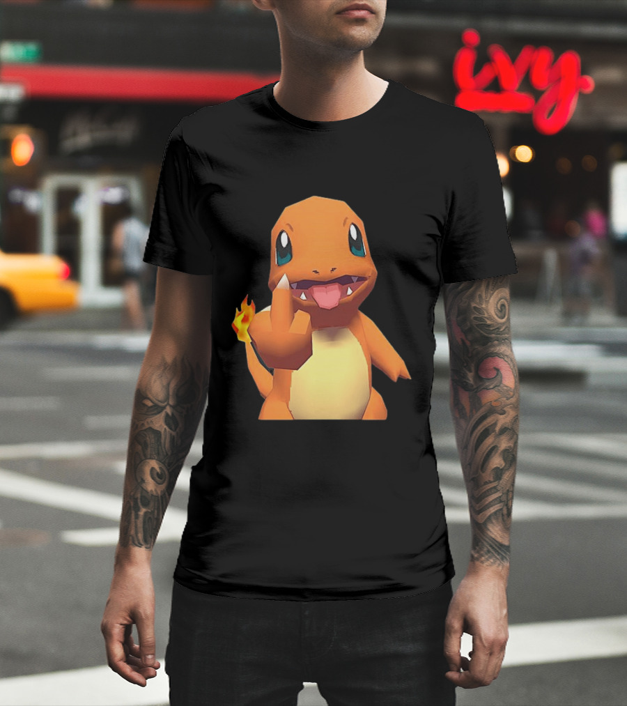 Charmander Pokémon Middle Finger Gesture With Flame Tail T-Shirt