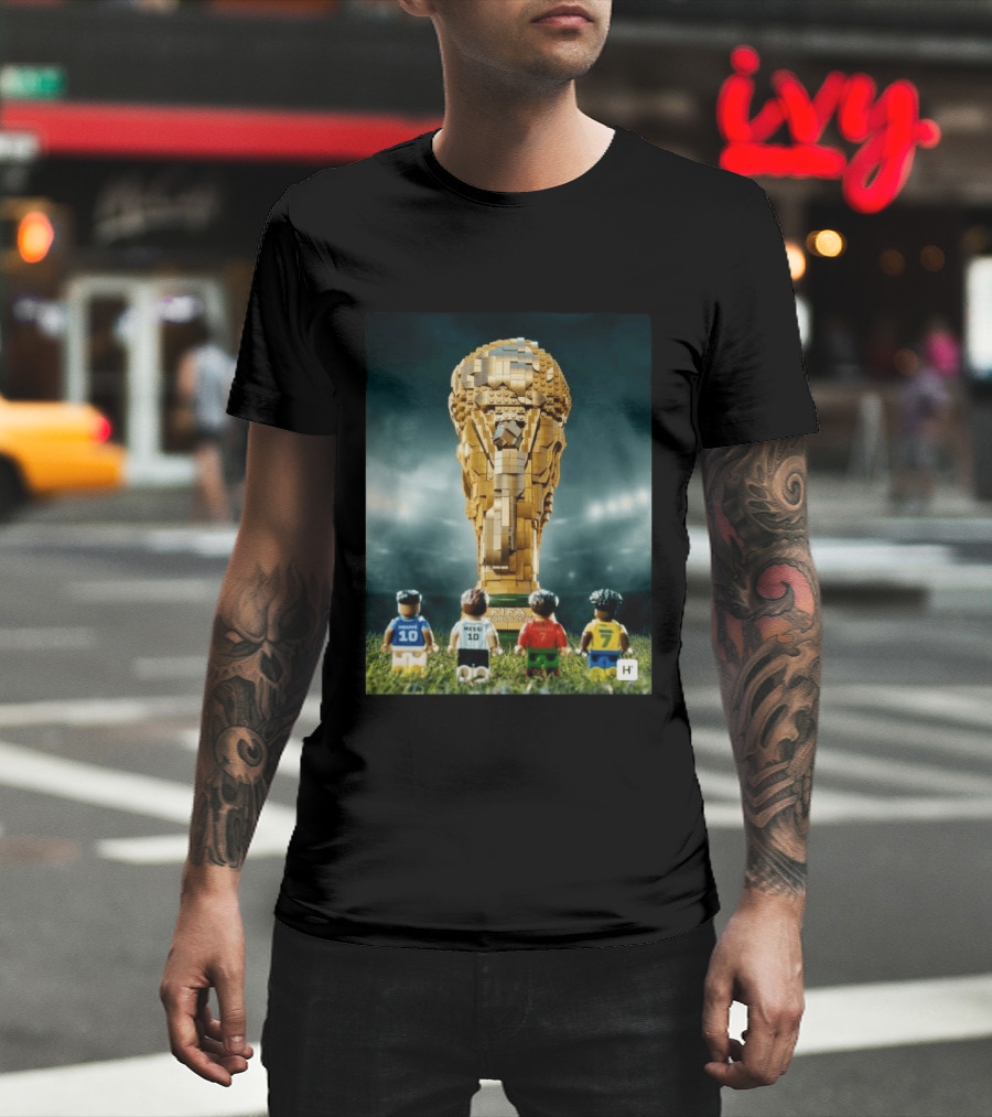 LEGO Football Legends FIFA World Cup 2026 Trophy Lionel Messi Cristiano Ronaldo Kylian Mbappé Vinicius Junior T-Shirt
