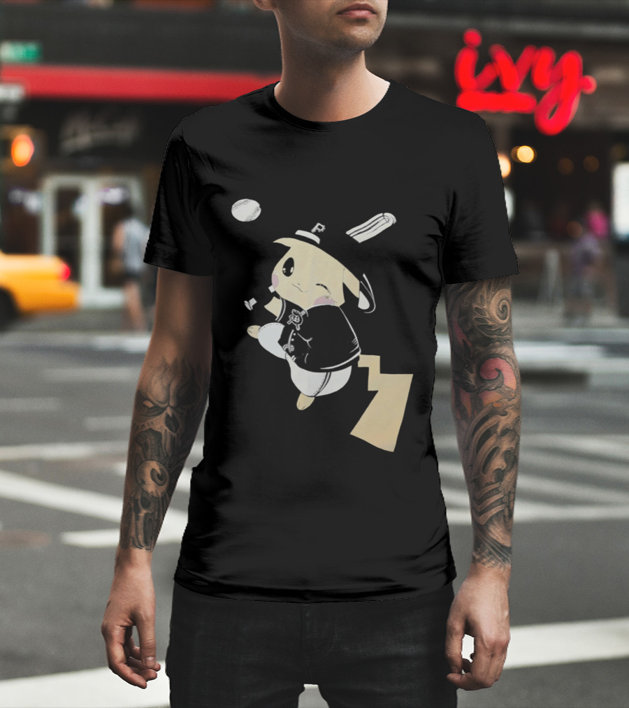 Pokemon Pittsburgh Pirates Baseball Collaboration Pikachu Pitching T-Shirt