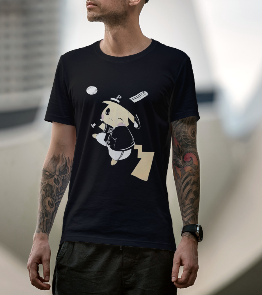Pokemon Pittsburgh Pirates Baseball Collaboration Pikachu Pitching T-Shirt