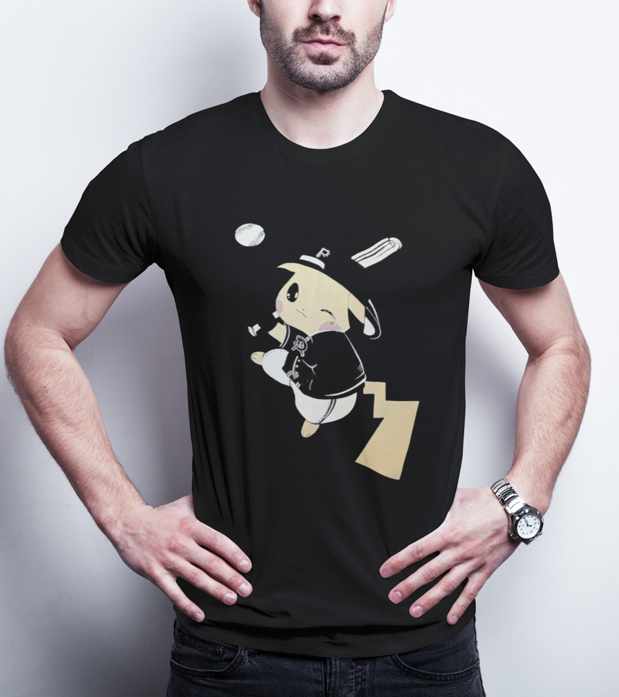 Pokemon Pittsburgh Pirates Baseball Collaboration Pikachu Pitching T-Shirt