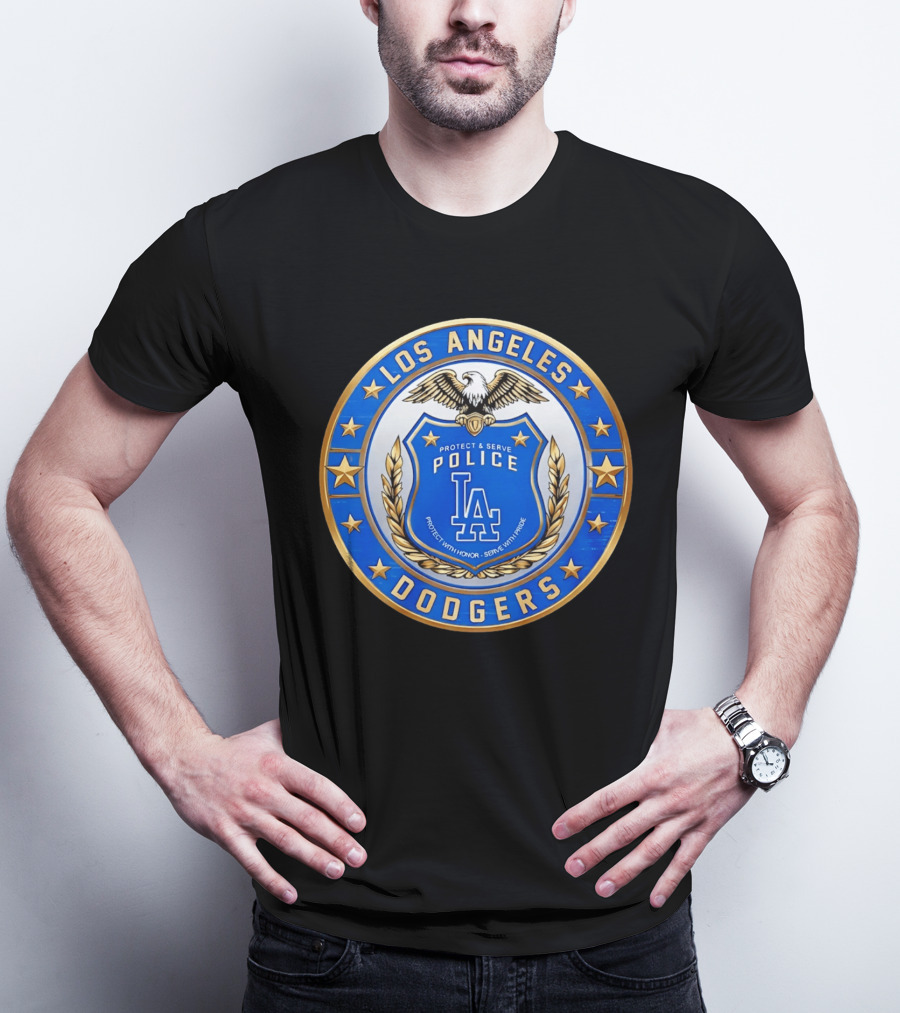Los Angeles Dodgers Police Badge Protect And Serve With Pride Eagle T-Shirt