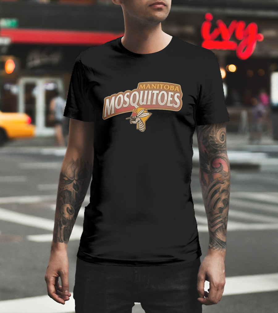 Manitoba Mosquitoes Cartoon Insect With Helmet T-Shirt