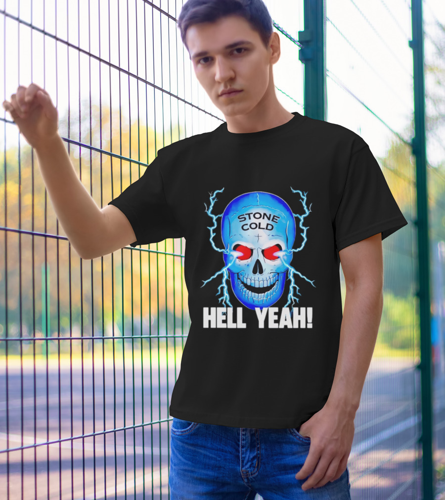 Stone Cold Steve Austin Skull Hell Yeah Electric Blue Lightning T-Shirt