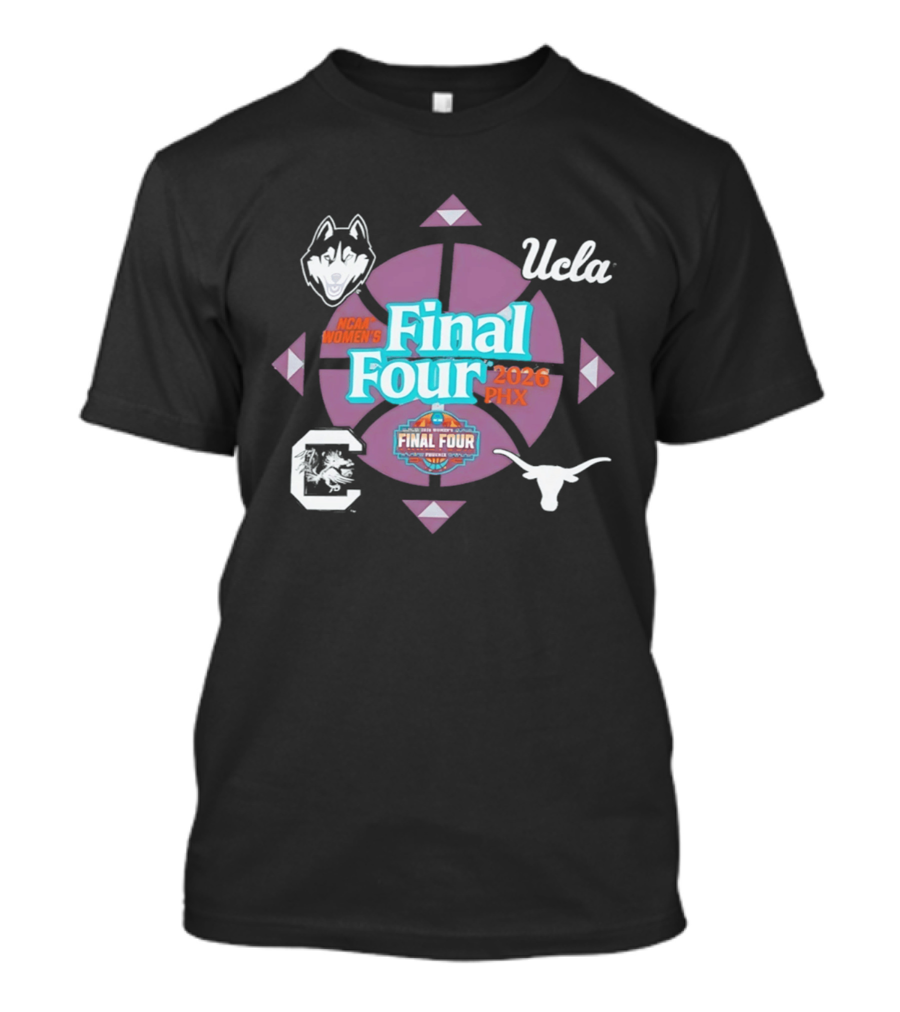 UConn UCLA Texas Gamecocks 2026 NCAA Women's Basketball Final Four PHX T-Shirt
