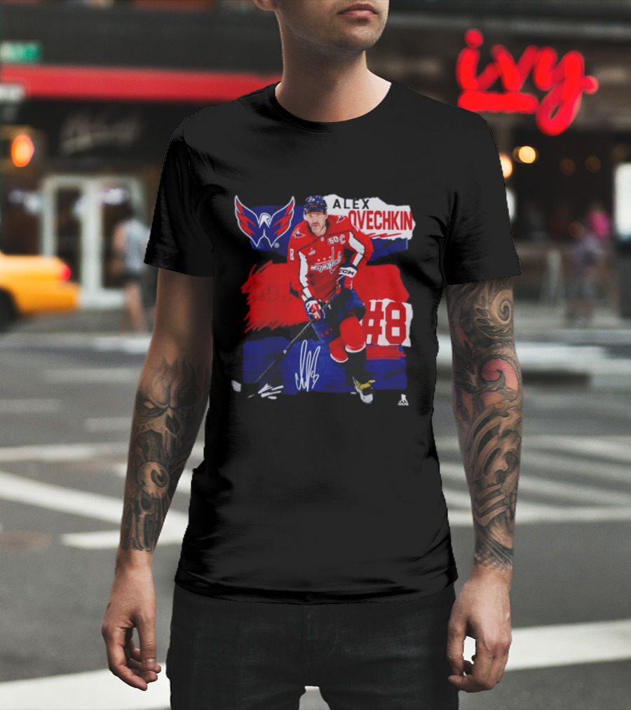 Washington Capitals Alex Ovechkin #8 Hockey Signature T-Shirt