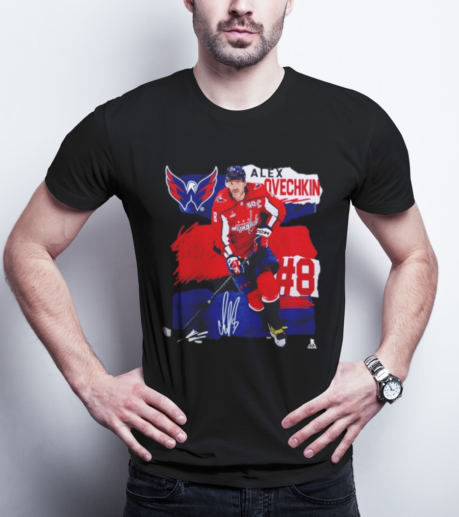 Washington Capitals Alex Ovechkin #8 Hockey Signature T-Shirt