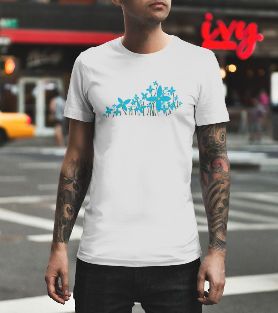 Blue Pea Flower Azure Bluet KY Shape Floral Arrangement T-Shirt