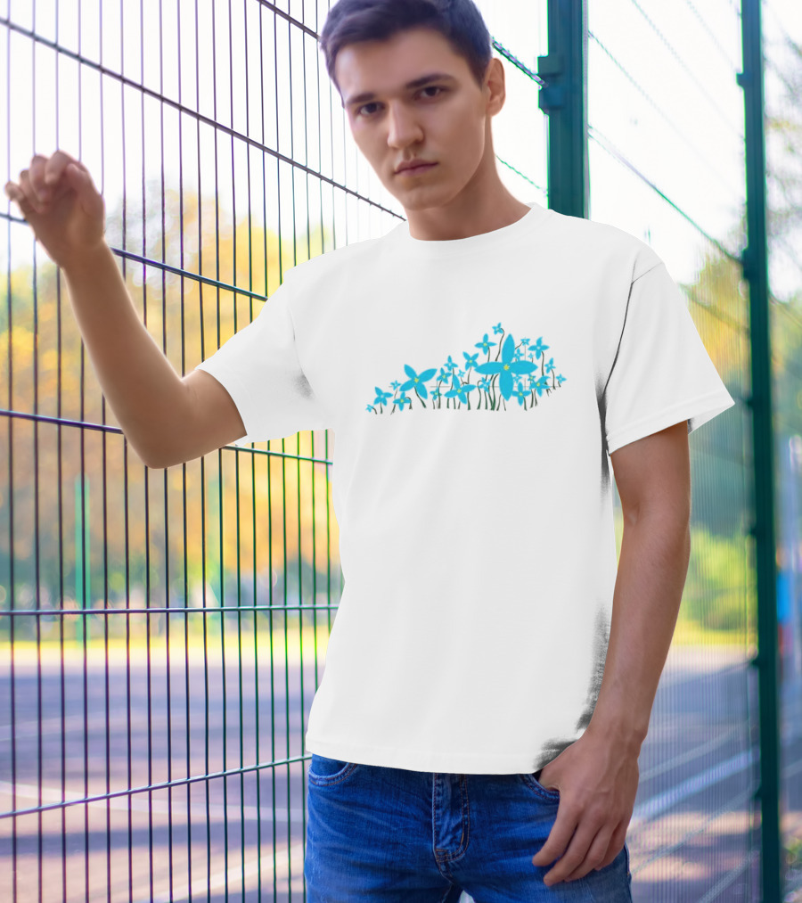 Blue Pea Flower Azure Bluet KY Shape Floral Arrangement T-Shirt