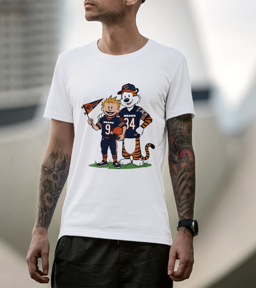 Calvin Hobbes Bears 9 34 Football Fan Outfit T-Shirt
