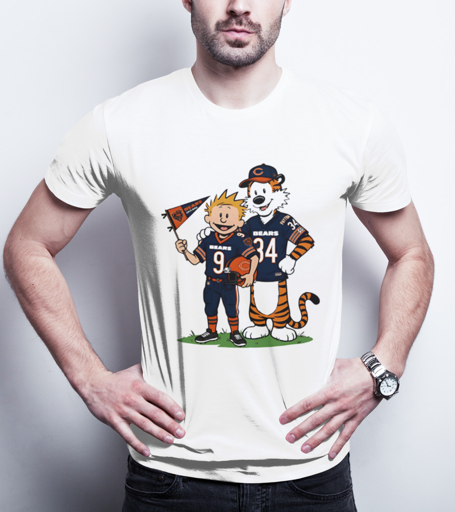 Calvin Hobbes Bears 9 34 Football Fan Outfit T-Shirt