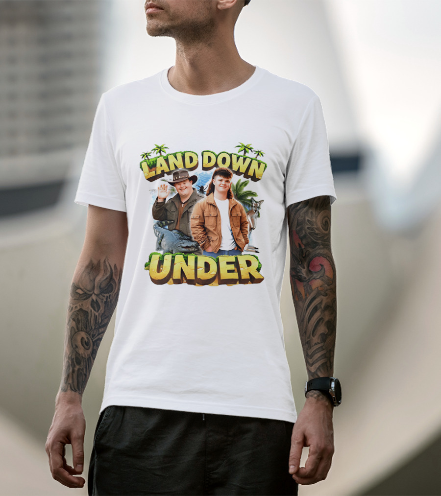 Land Down Under Crocodile And Kangaroo Theme Australia T-Shirt