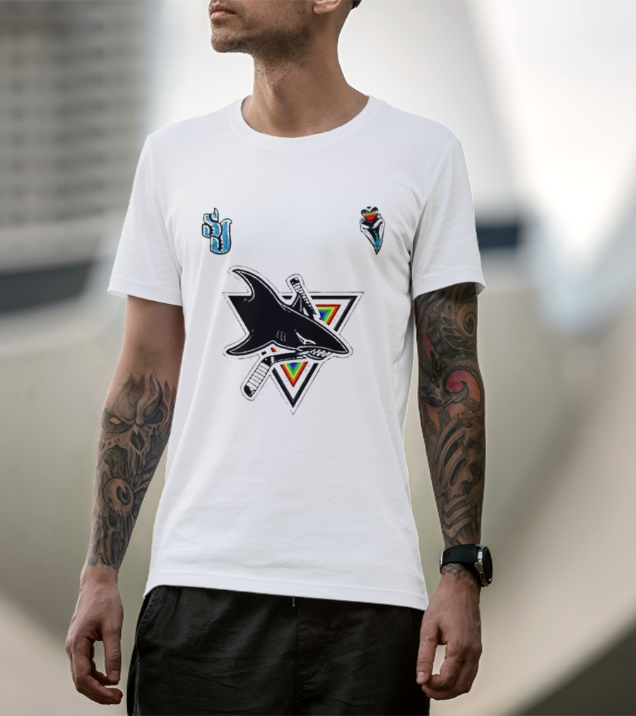 San Jose Sharks Pride Night 2026 Team Logo With Rainbow Accents T-Shirt