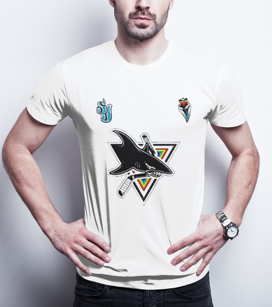 San Jose Sharks Pride Night 2026 Team Logo With Rainbow Accents T-Shirt