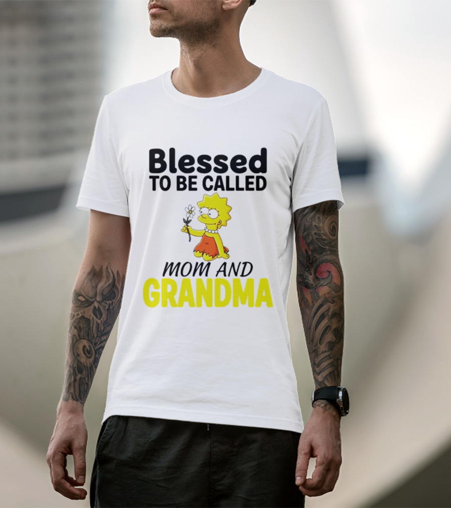 Blessed To Be Called Mom And Grandma Simpsons Character Holding Flower T-Shirt