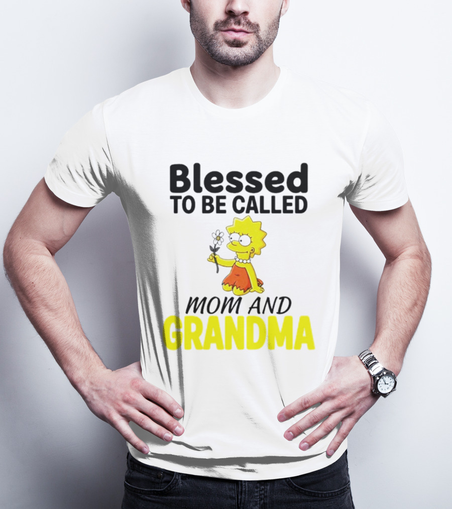 Blessed To Be Called Mom And Grandma Simpsons Character Holding Flower T-Shirt