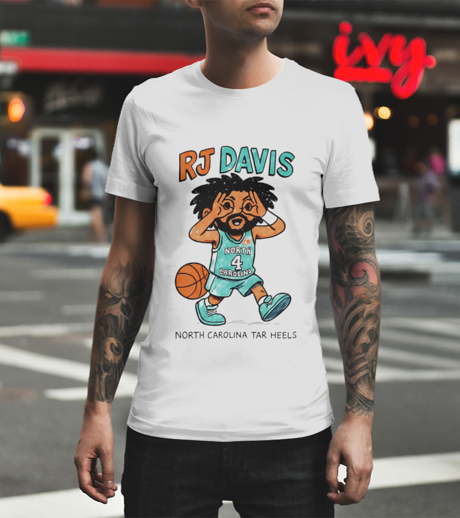 RJ Davis North Carolina Tar Heels Number 4 Basketball Caricature T-Shirt