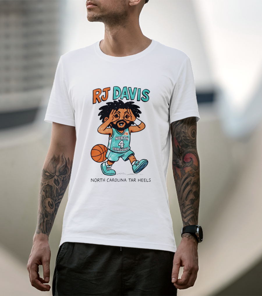 RJ Davis North Carolina Tar Heels Number 4 Basketball Caricature T-Shirt
