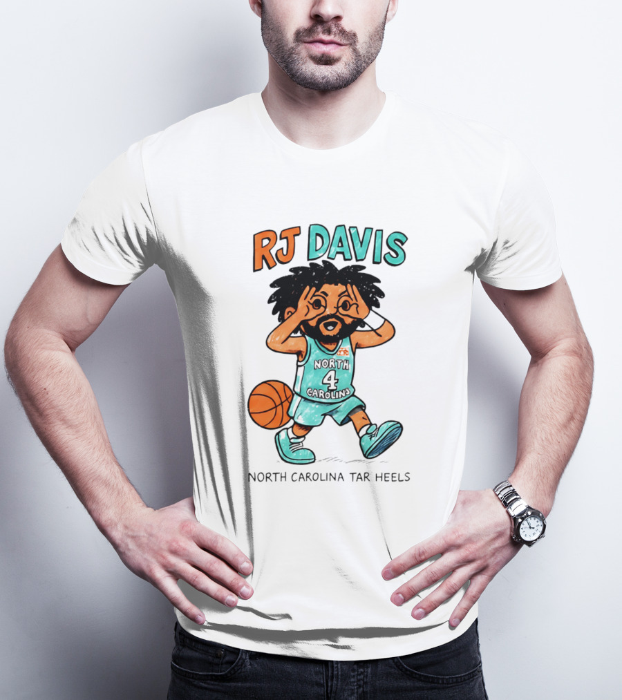 RJ Davis North Carolina Tar Heels Number 4 Basketball Caricature T-Shirt