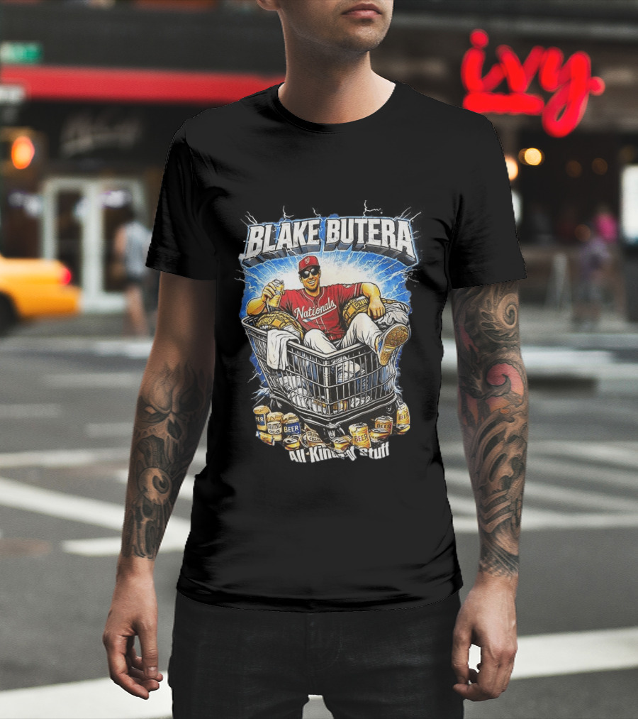 Blake Butera Nationals All Kinds Of Stuff Beer Cans Shopping Cart T-Shirt