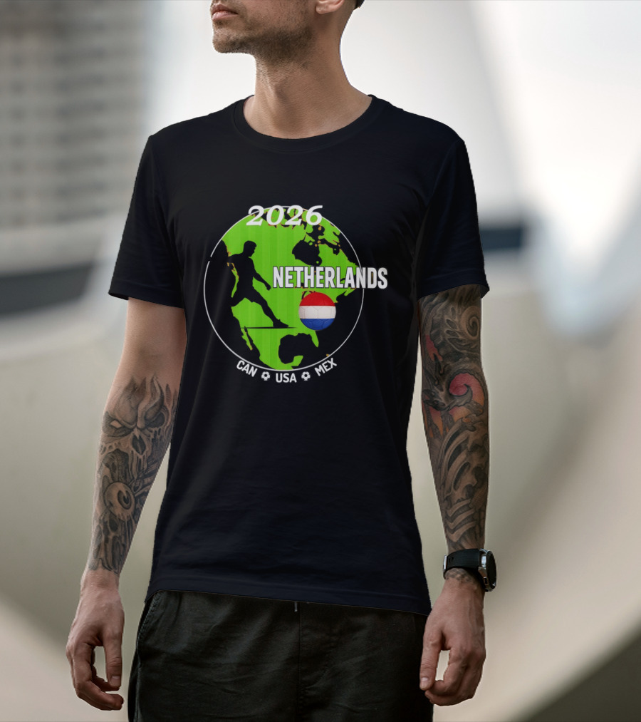 Netherlands Football 2026 CAN USA MEX World Cup Map Soccer Ball T-Shirt