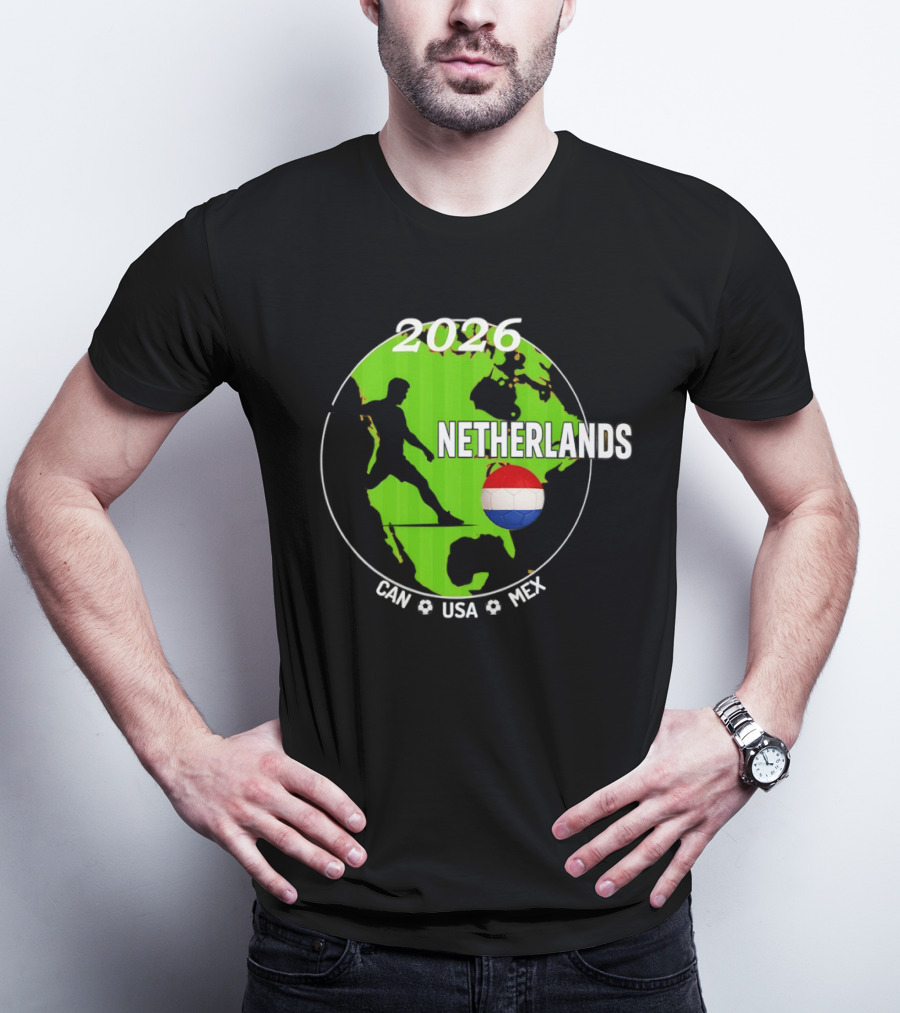 Netherlands Football 2026 CAN USA MEX World Cup Map Soccer Ball T-Shirt