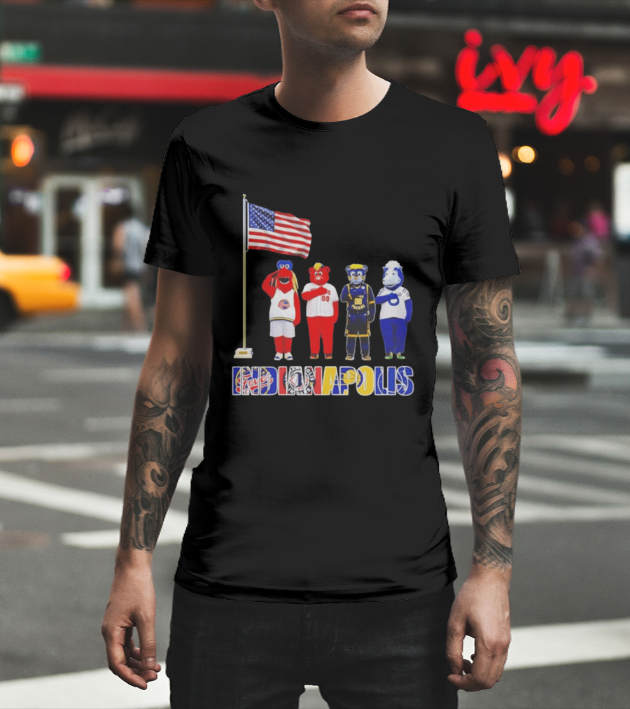 Indiana Fever Indianapolis Mascots Salute Flag With Pacers Colts T-Shirt