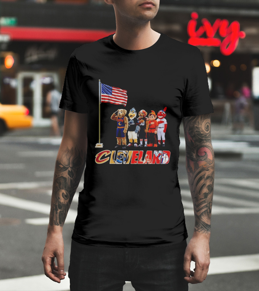Cleveland Sports Mascots Salute The American Flag 2026 T-Shirt