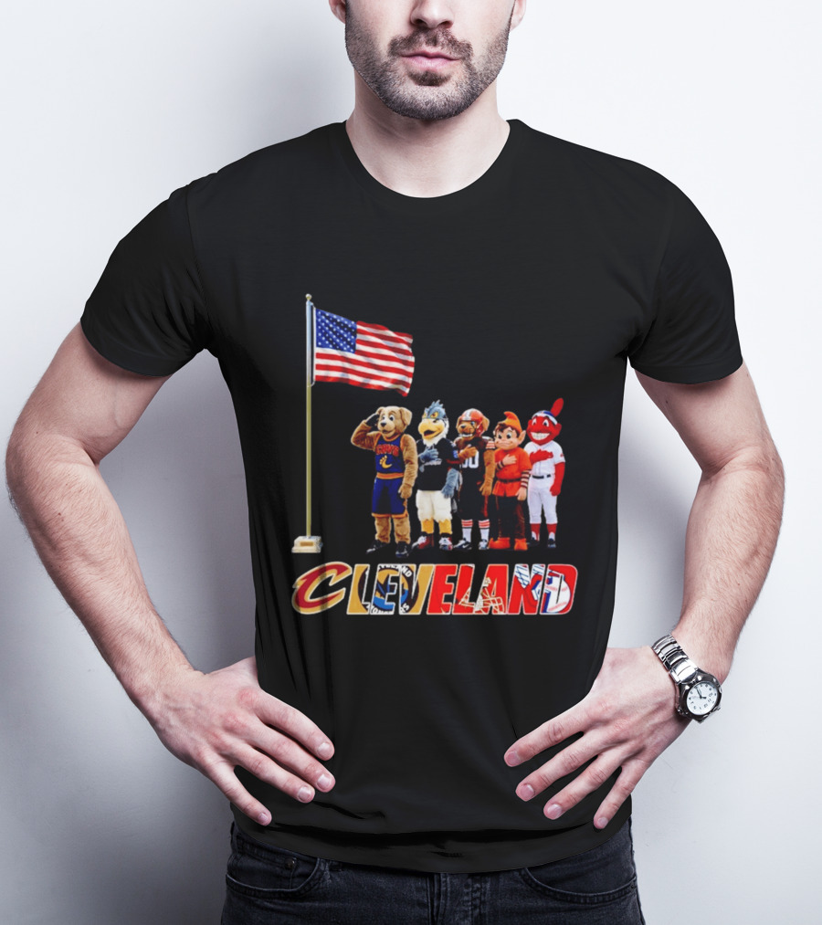 Cleveland Sports Mascots Salute The American Flag 2026 T-Shirt