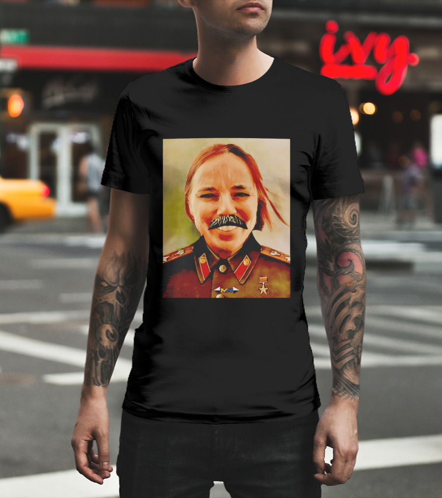 Comrade Bellows Military Portrait Caricature With Mustache T-Shirt