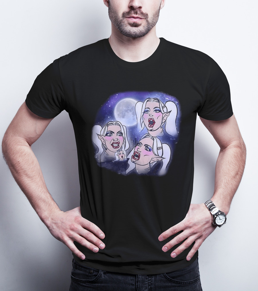 Majestic Howling Wolves Samantha Moonlit Night Fantasy T-Shirt