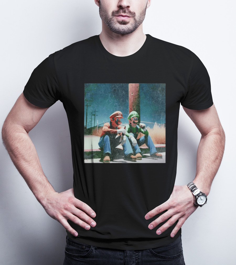 Super Mario Bros Mario And Luigi Relaxing And Drinking Scene T-Shirt