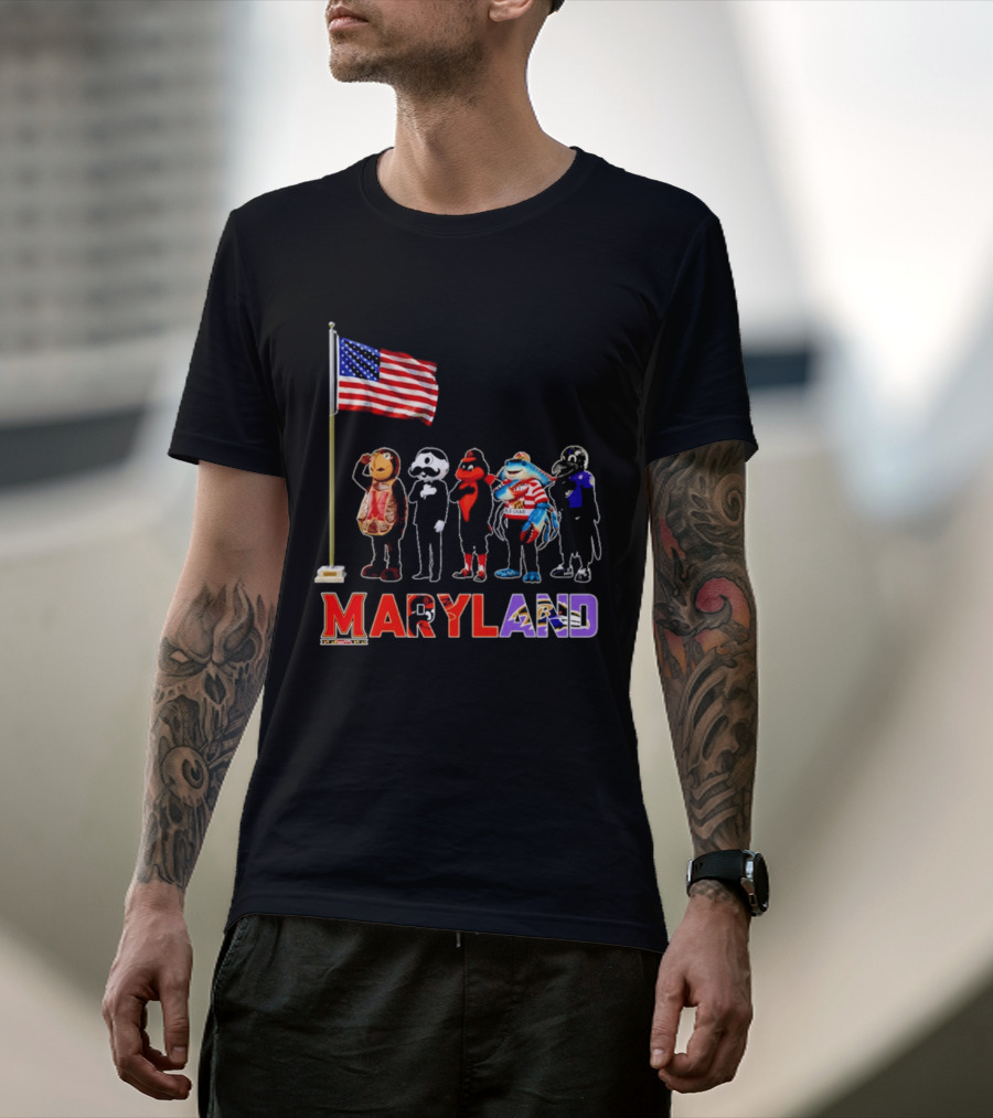 Maryland Mascots Saluting American Flag T-Shirt