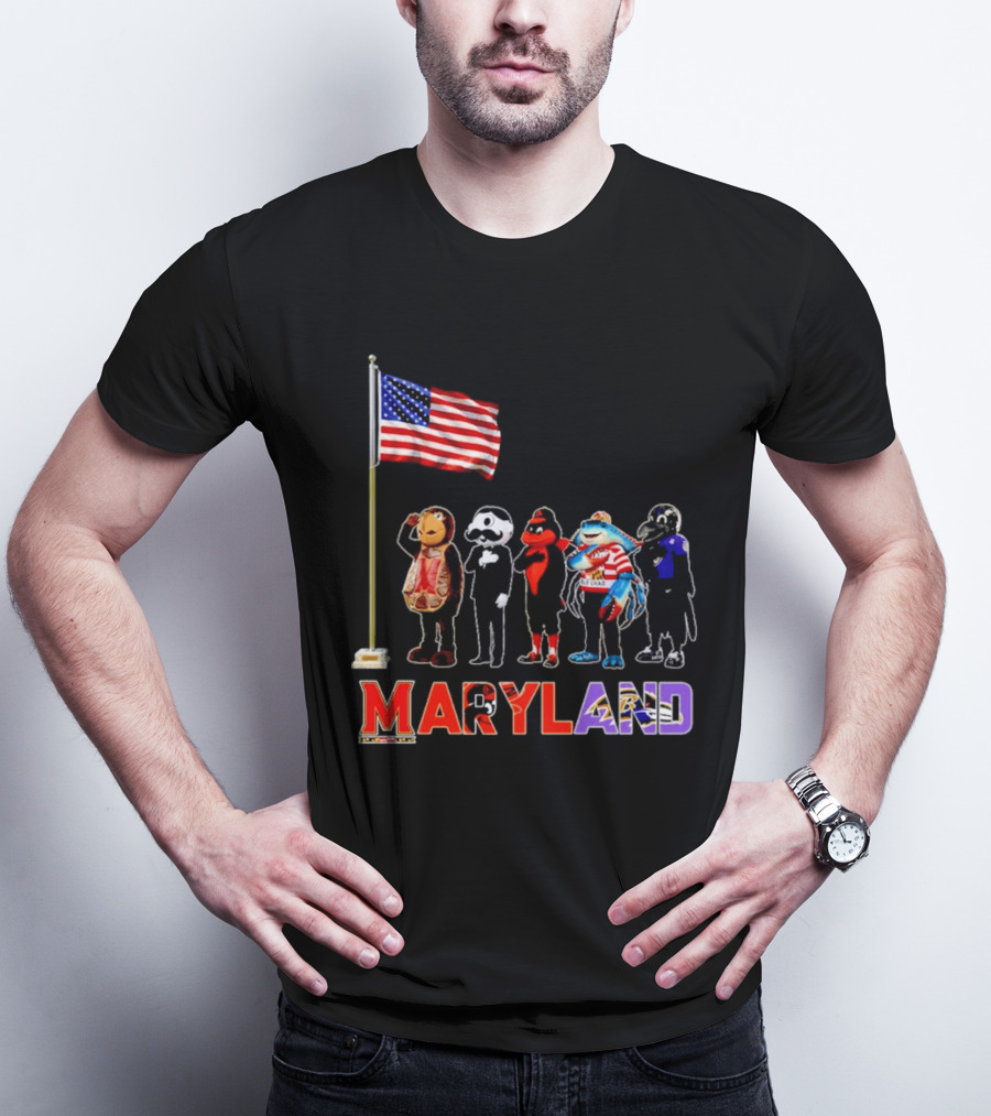Maryland Mascots Saluting American Flag T-Shirt