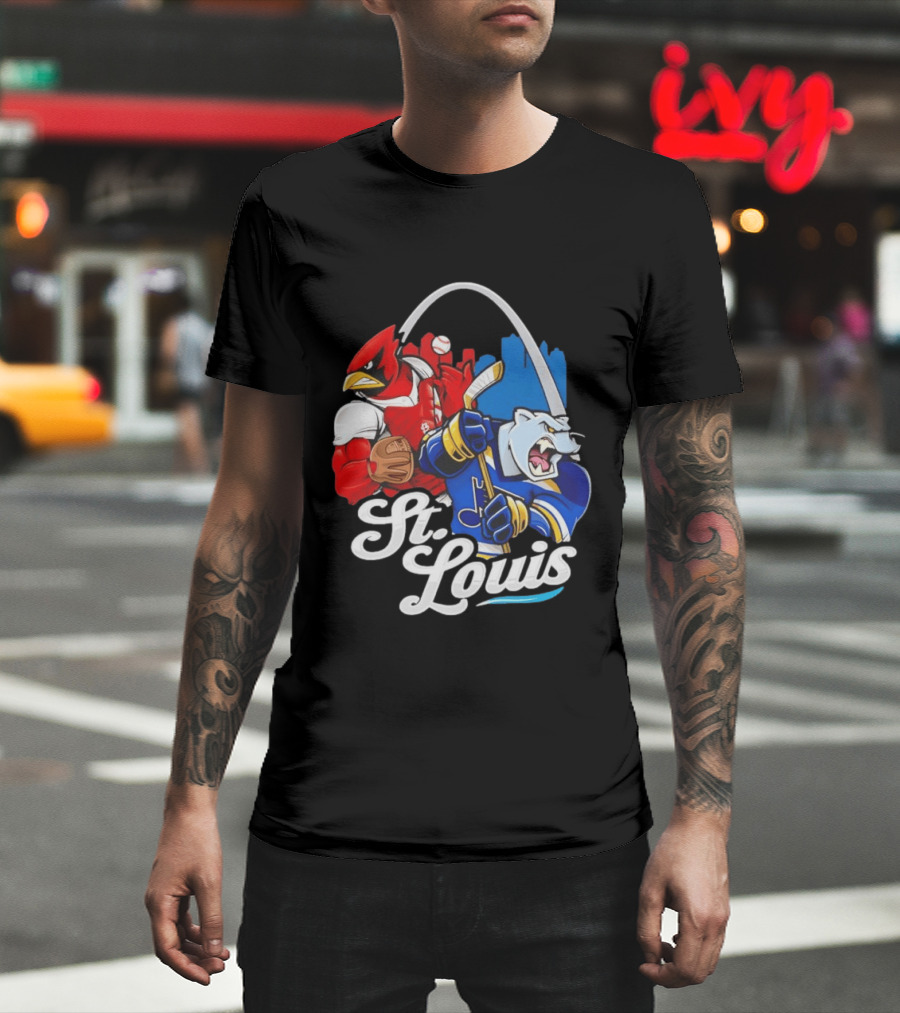 St. Louis Cardinals And St Louis Blues Skyline With Arch Sports Team Fans T-Shirt