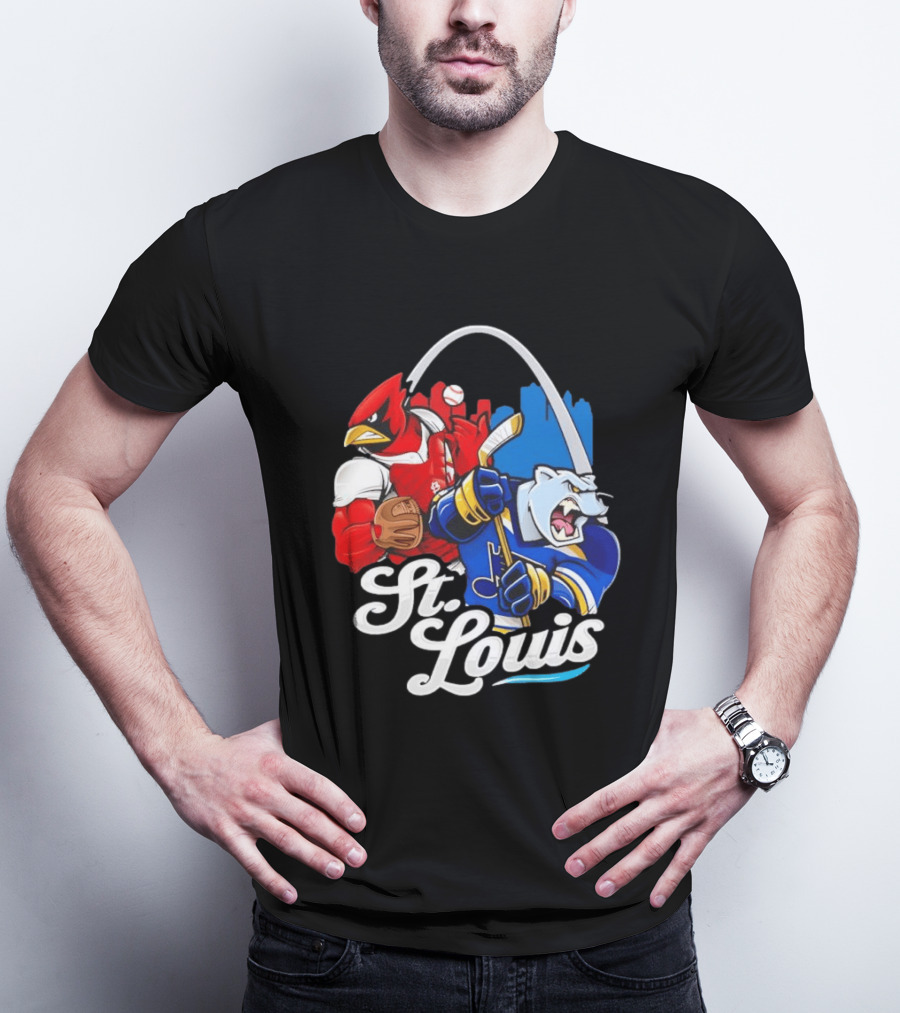 St. Louis Cardinals And St Louis Blues Skyline With Arch Sports Team Fans T-Shirt