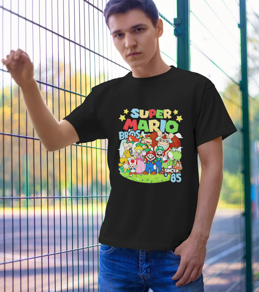 Super Mario Bros Characters And Stars Cartoon Since 85 T-Shirt