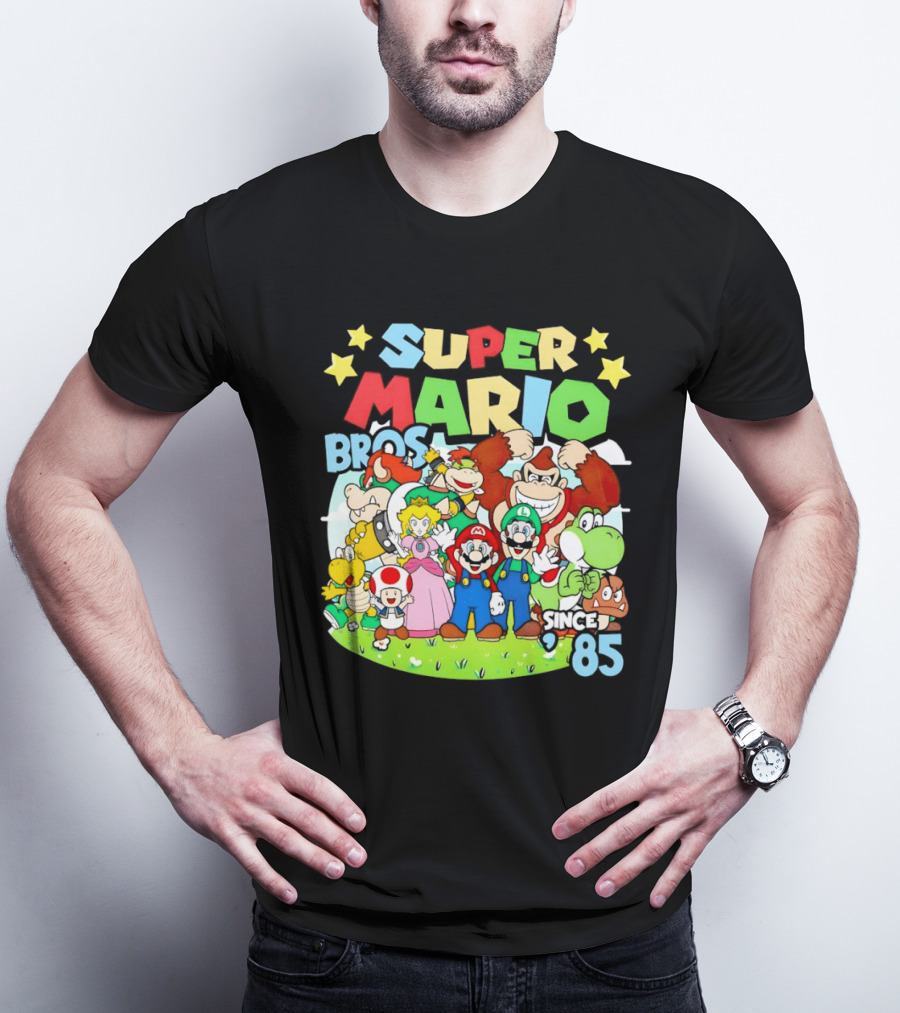 Super Mario Bros Characters And Stars Cartoon Since 85 T-Shirt