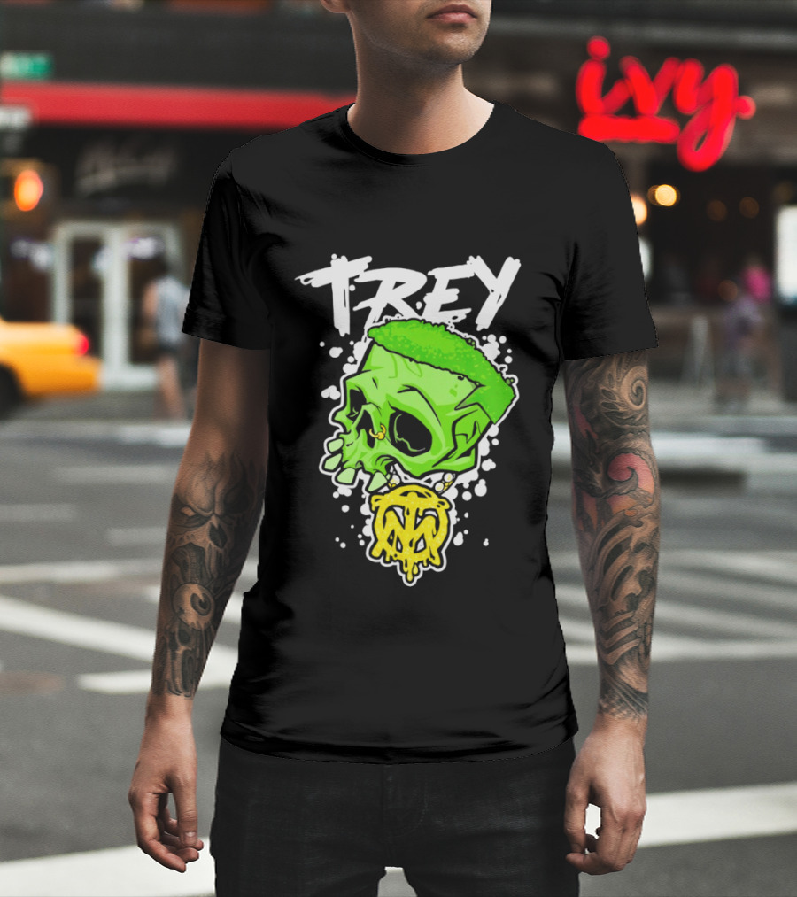 Trey Skull Green Neon Melting Art By Trey Miguel T-Shirt