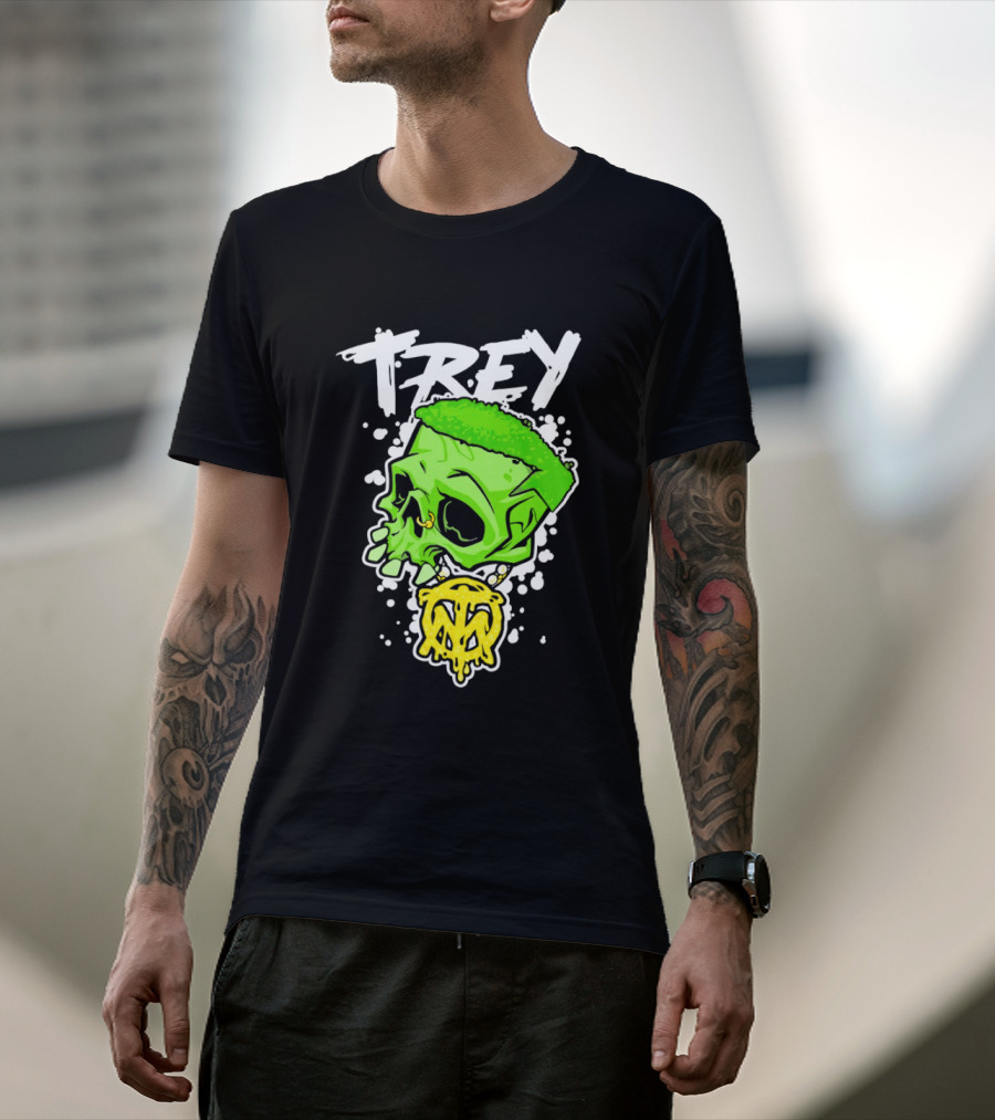 Trey Skull Green Neon Melting Art By Trey Miguel T-Shirt